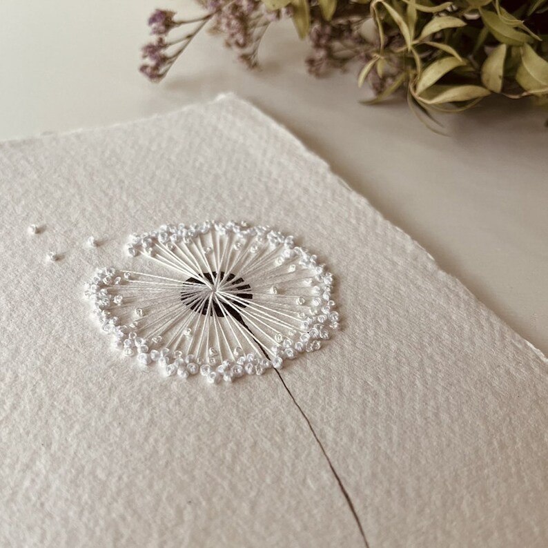 Dandelion Embroidery on Watercolor, Embroidery on Paper, Embroidery Art ...