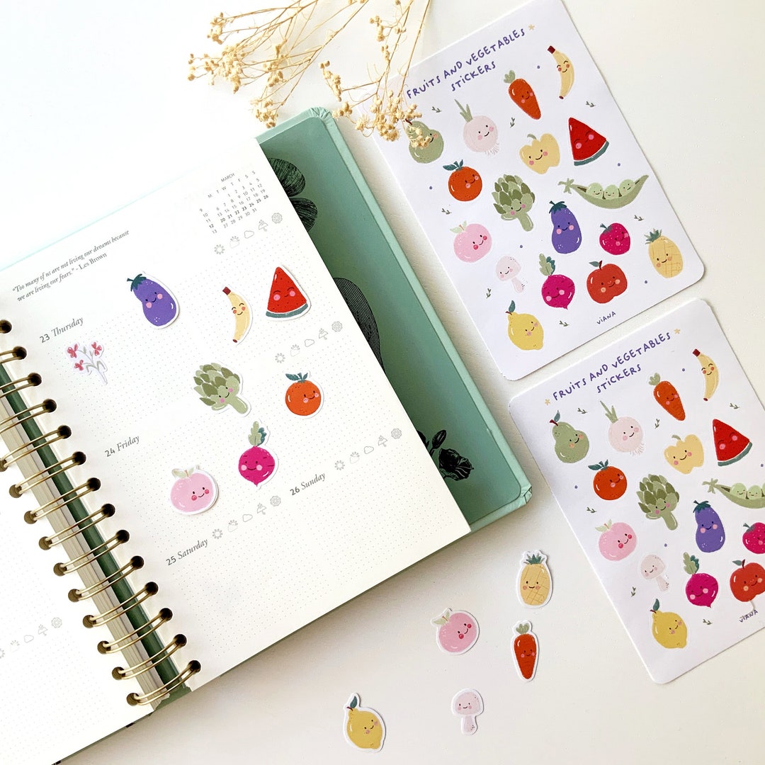 Fruit and Vegetable Sticker Sheet, Bujo Stickers, Agenda Stickers ...