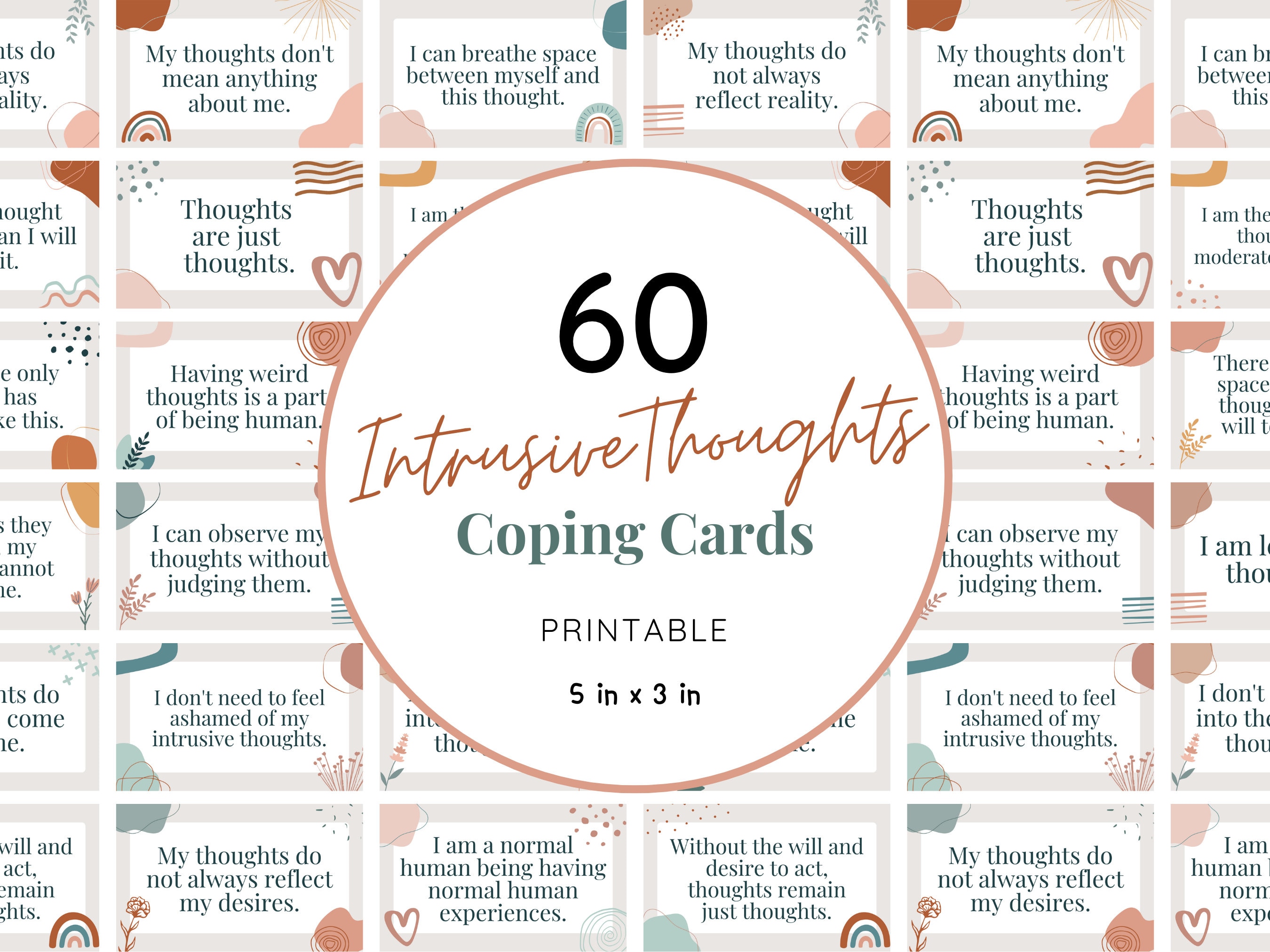 Intrusive Thoughts Coping Cards for Anxiety With Positive Affirmations and Mental Health Support ...