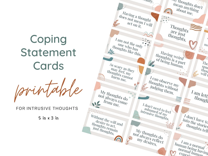 Intrusive Thoughts Coping Cards for Anxiety With Positive Affirmations ...