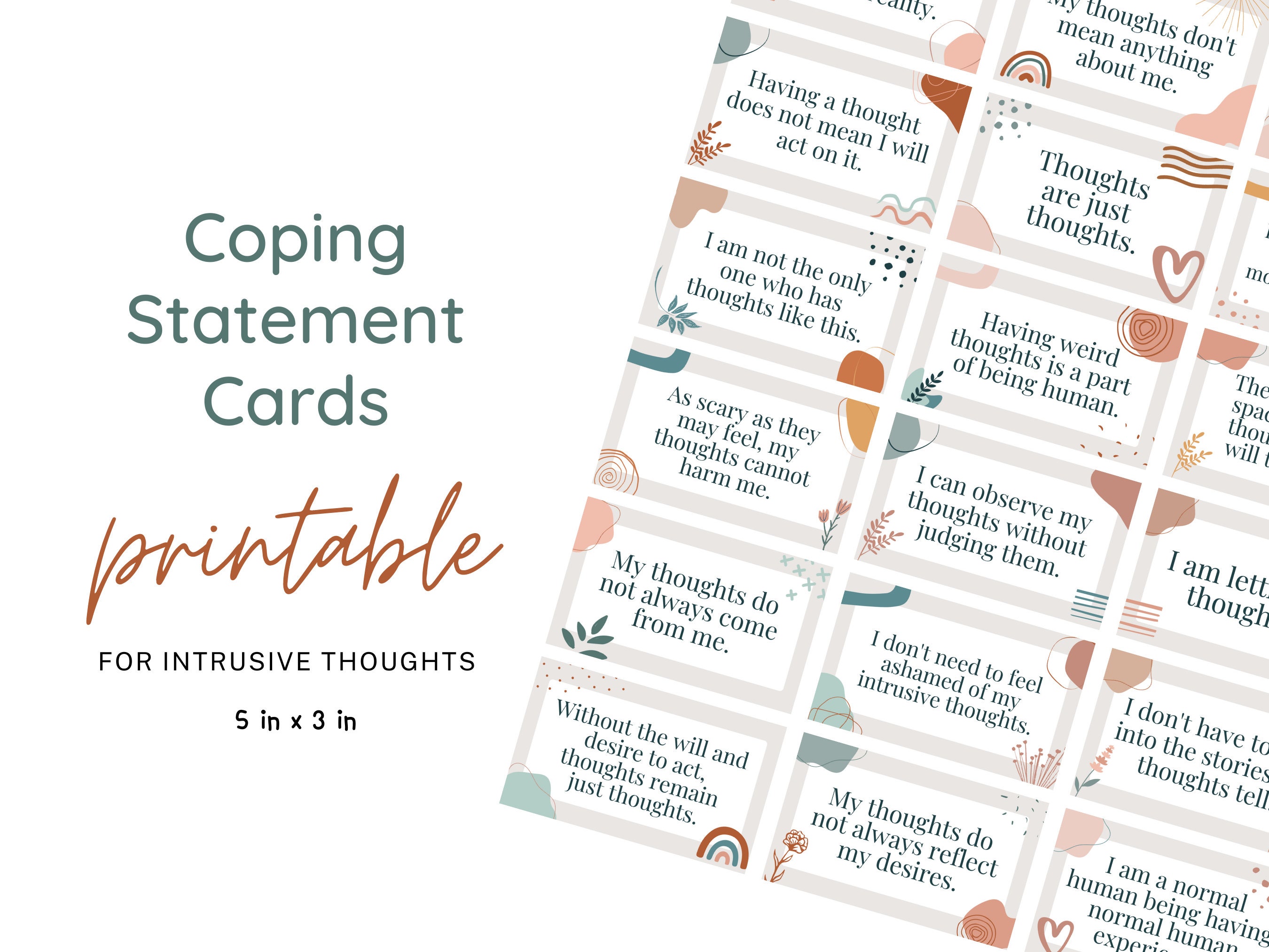 Intrusive Thoughts Coping Cards for Anxiety With Positive Affirmations ...