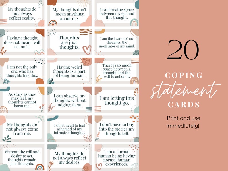 Intrusive Thoughts Coping Cards for Anxiety With Positive Affirmations ...
