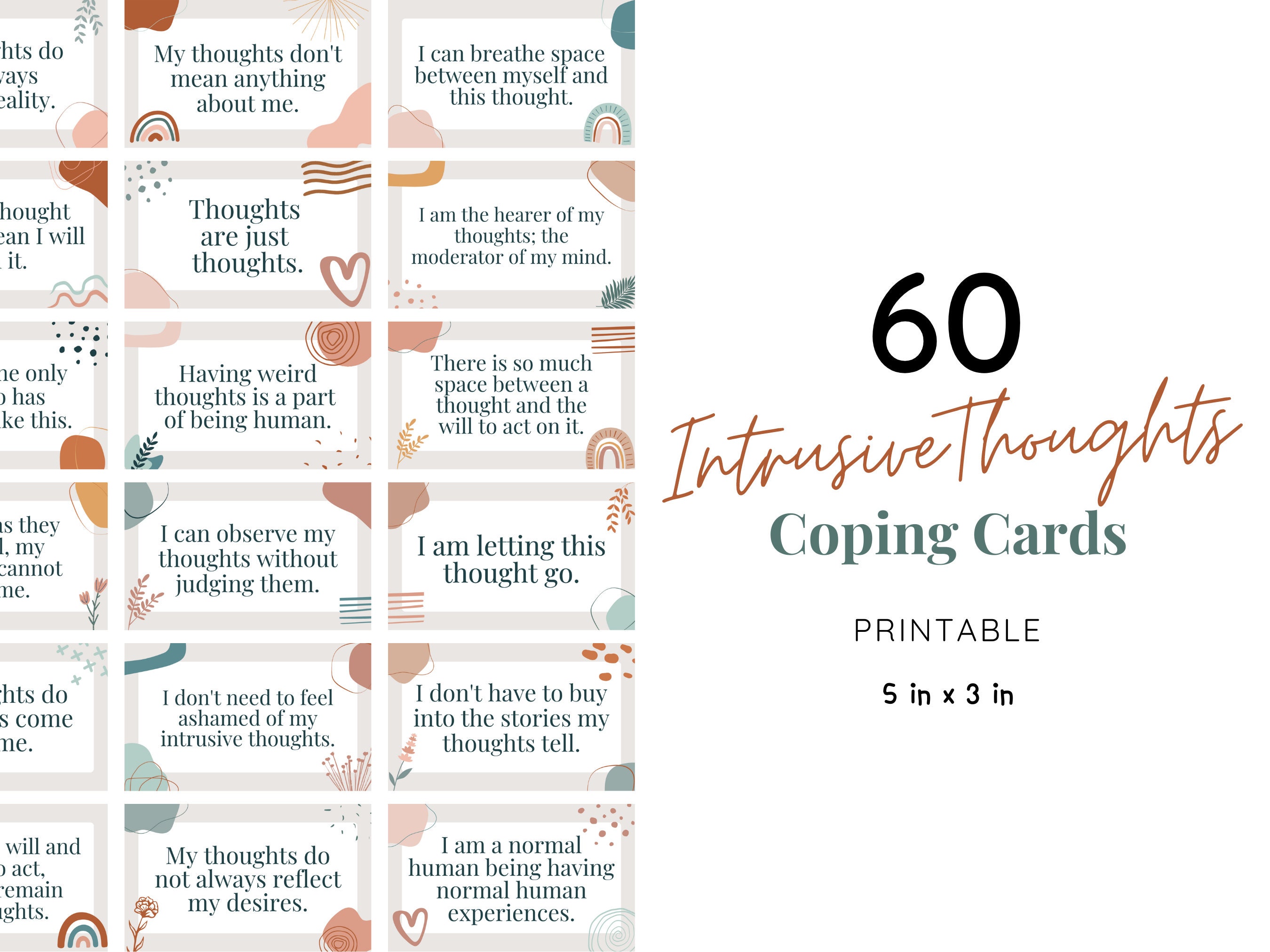 Intrusive Thoughts Coping Cards for Anxiety With Positive Affirmations ...
