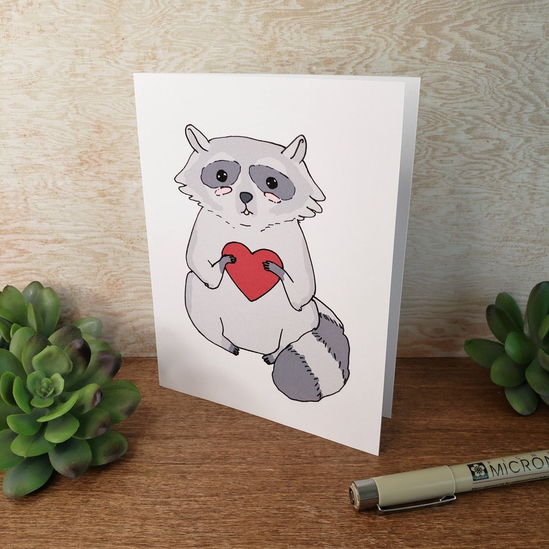 Raccoon With Heart Blank Card - Etsy