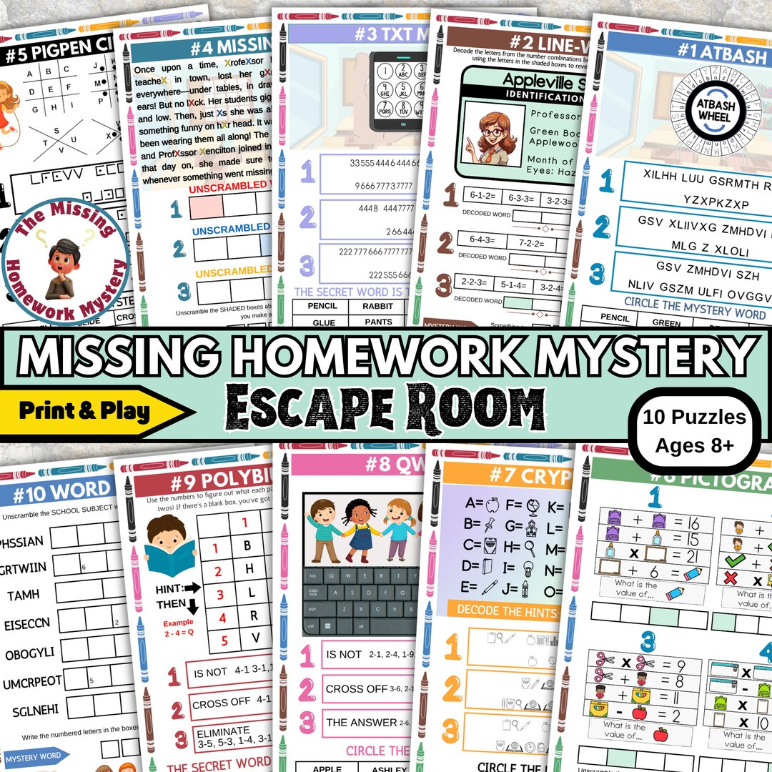 Missing Homework Mystery Escape Room, Fun Family Game Night Activity ...