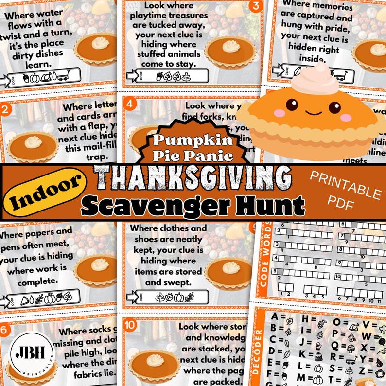 Printable Thanksgiving Scavenger Hunt: Pumpkin Pie Panic (PDF) - Etsy