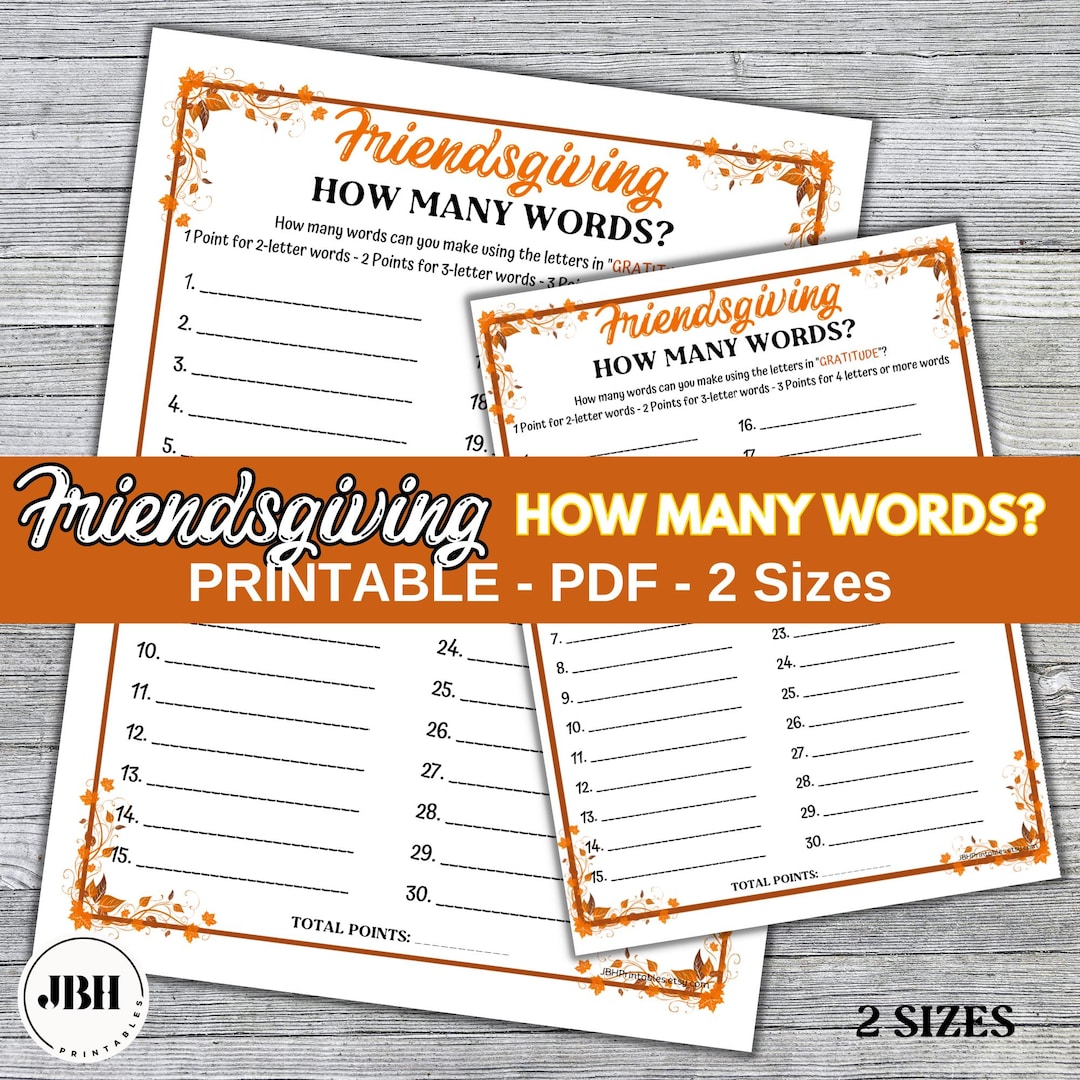 Friendsgiving 'how Many Words' Challenge, Fun Thanksgiving Word Game ...