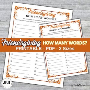 Friendsgiving 'how Many Words' Challenge, Fun Thanksgiving Word Game ...