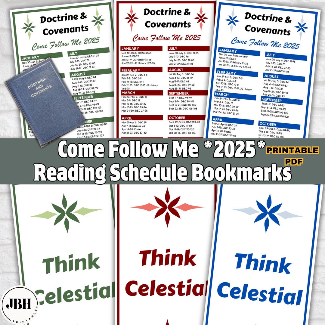 2025 Come Follow Me Reading Schedule Bookmark Set in 3 Colors ...