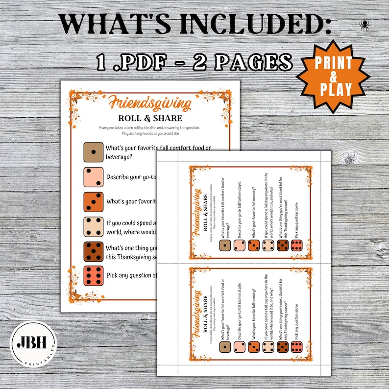 Friendsgiving Roll and Share Game: Printable Icebreaker (PDF) - Etsy