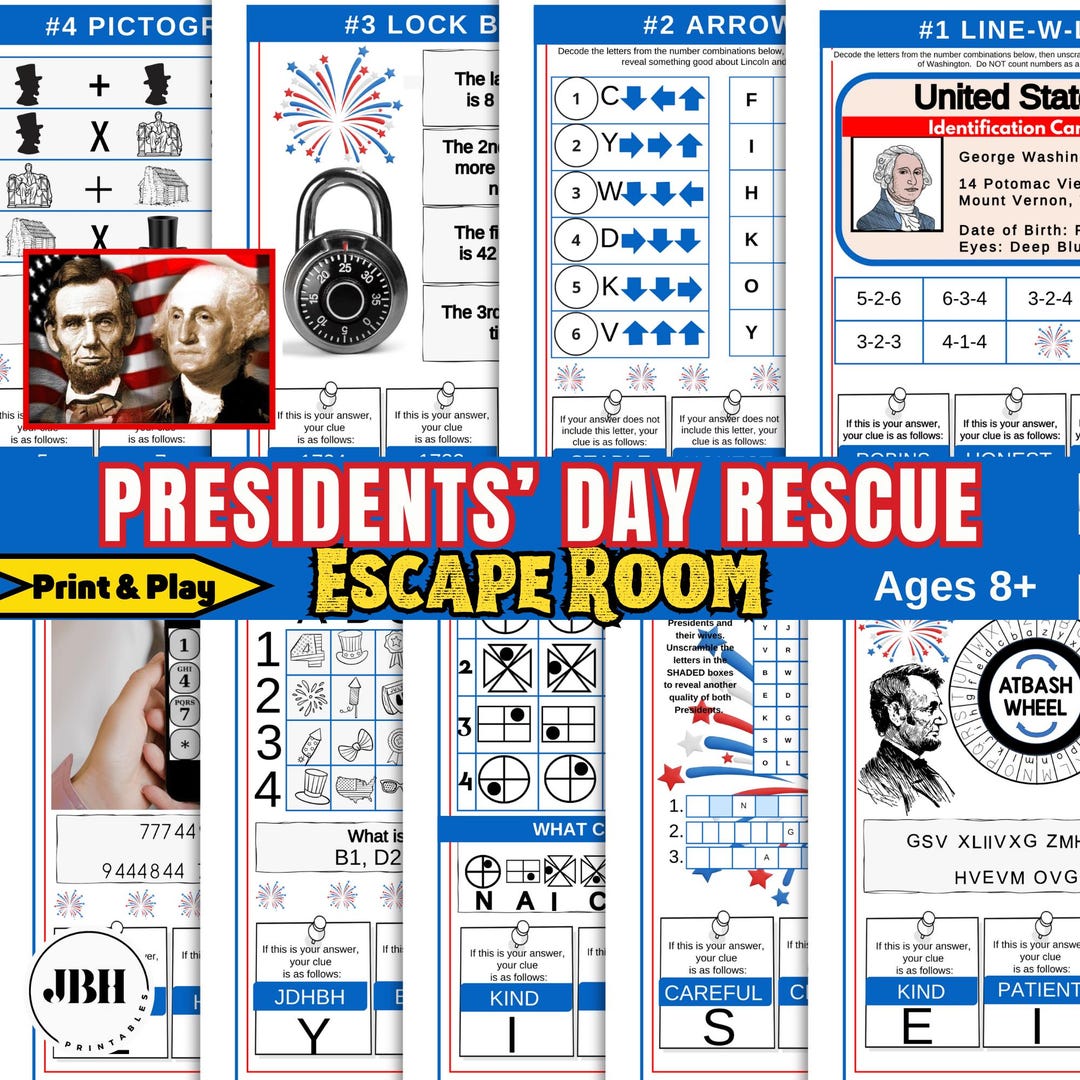 Presidents’ Day Escape Room Printable for Kids – Washington and Lincoln ...