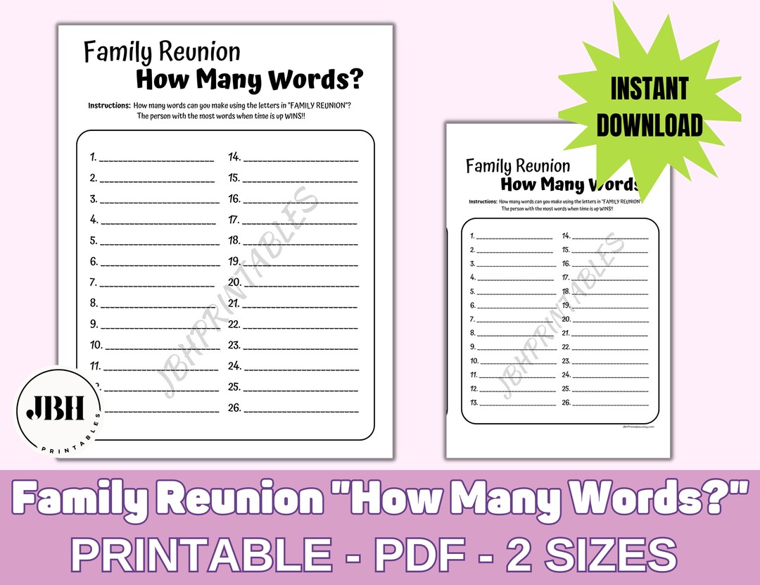 Engage Your Family: How Many Words Game for Memorable Reunions, Instant ...