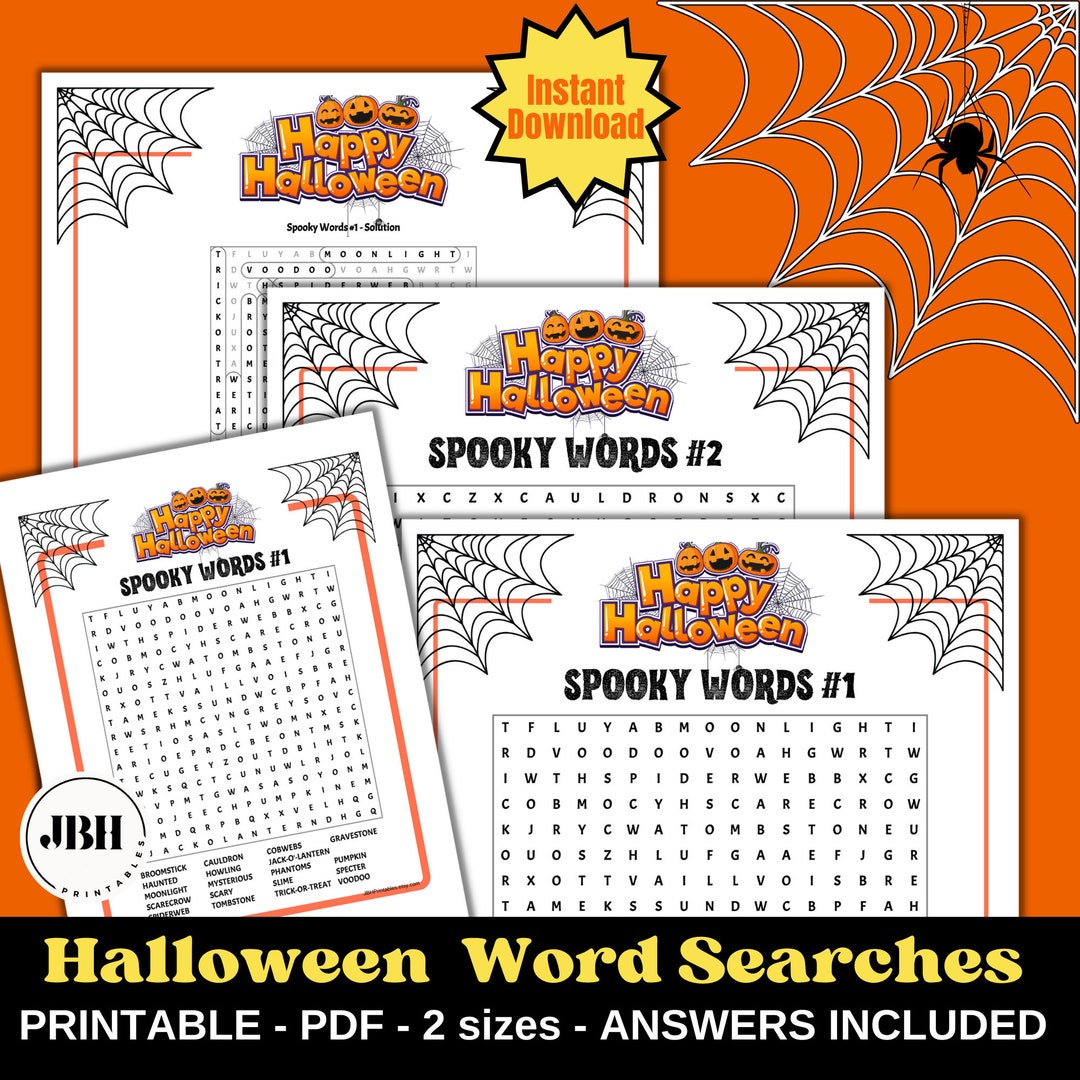 Halloween Spooky Word Searches And Solutions Spine Tingling Etsy
