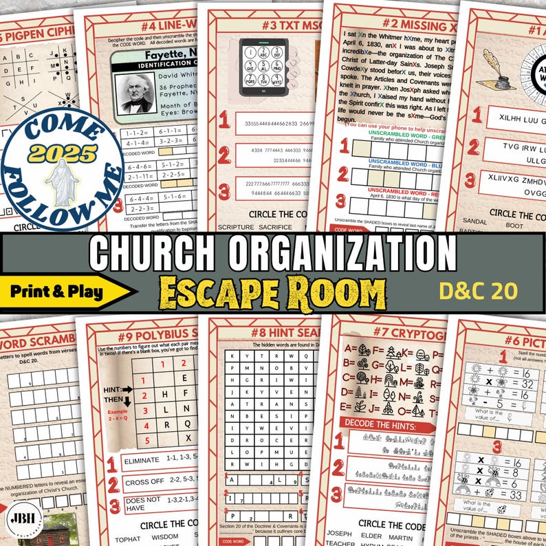 Church Organization Escape Room, Come Follow Me 2025 Printable Activity ...