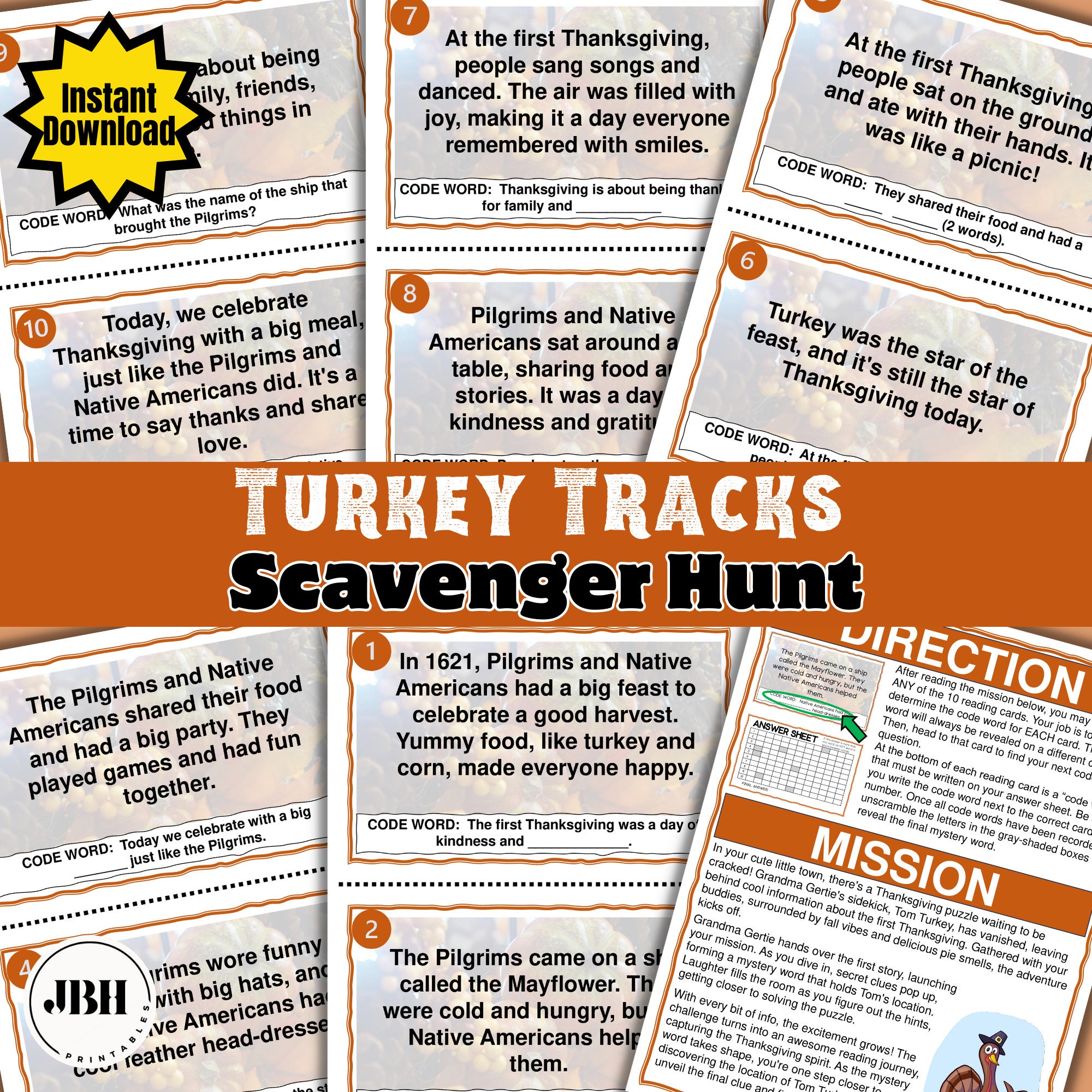 Turkey Tracks Scavenger Hunt, Thanksgiving Mystery Game: Fun Classroom ...