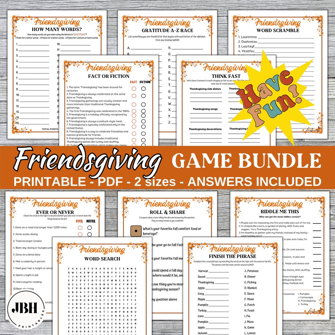 Friendsgiving Game Bundle, 10 Hilarious Printable Thanksgiving Games ...