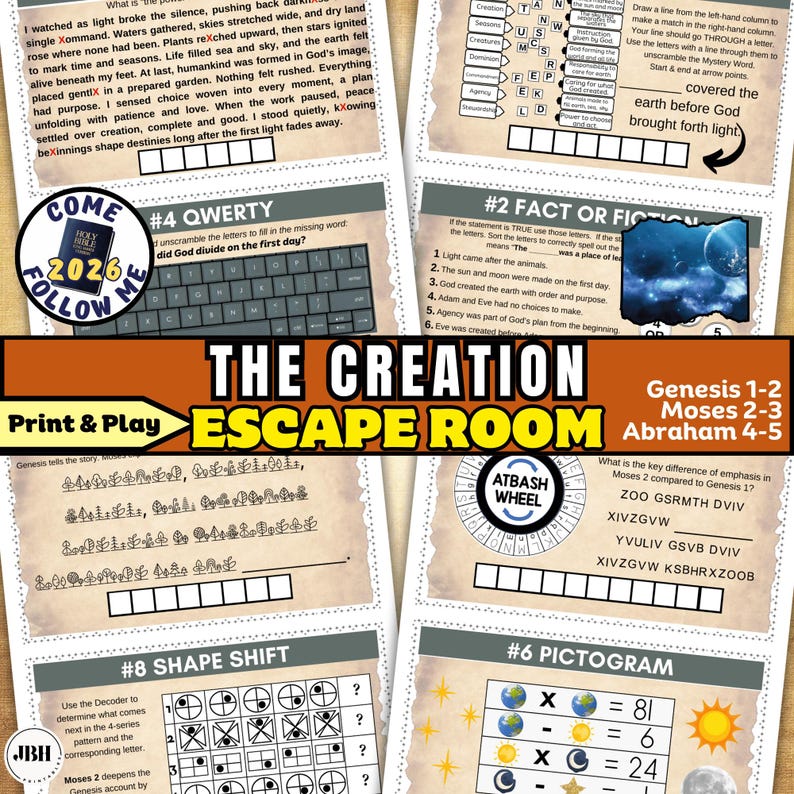 The Creation Printable Escape Room for Teens and Families, Come Follow ...