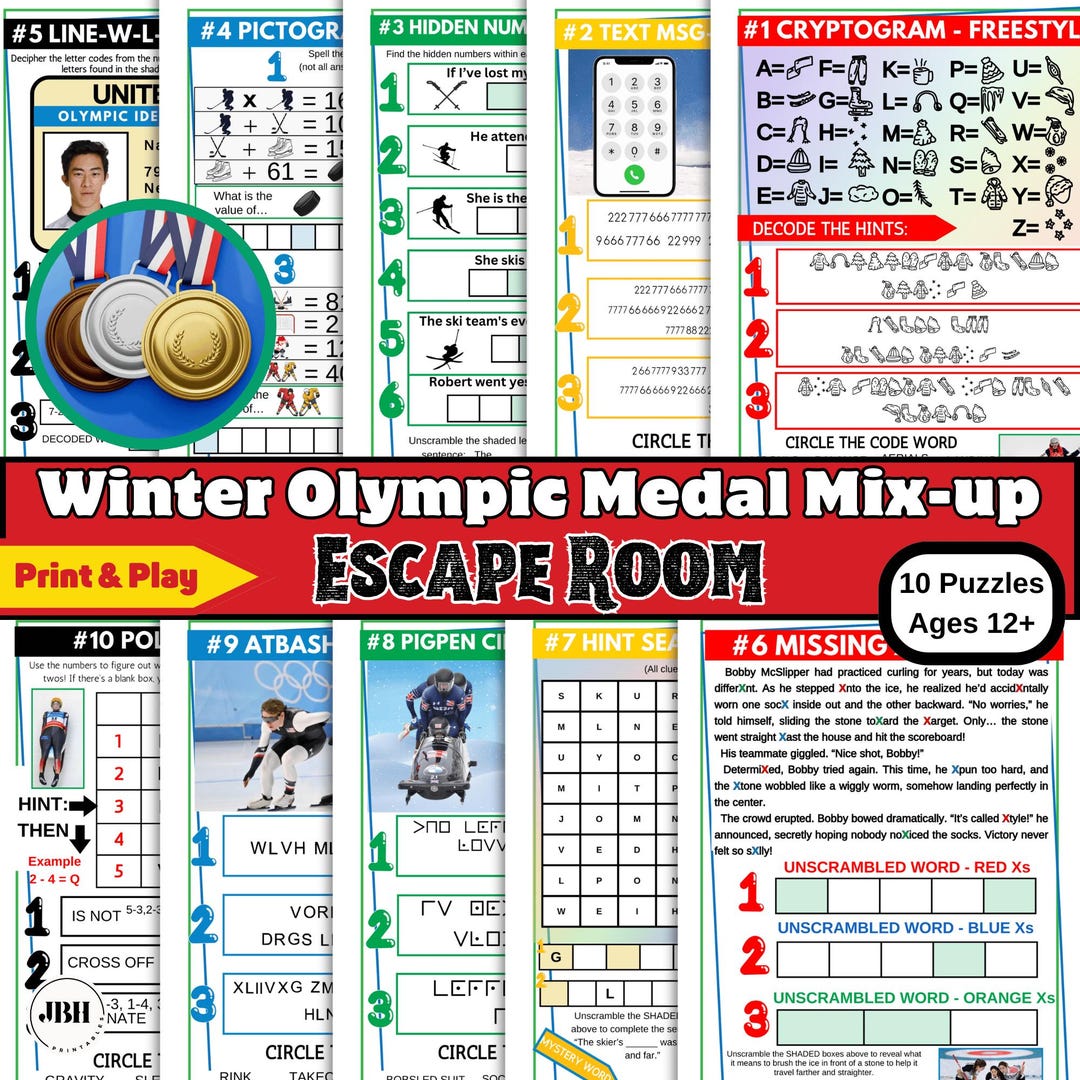 Winter Olympics Escape Room Printable for Kids & Teens, Winter Sports ...