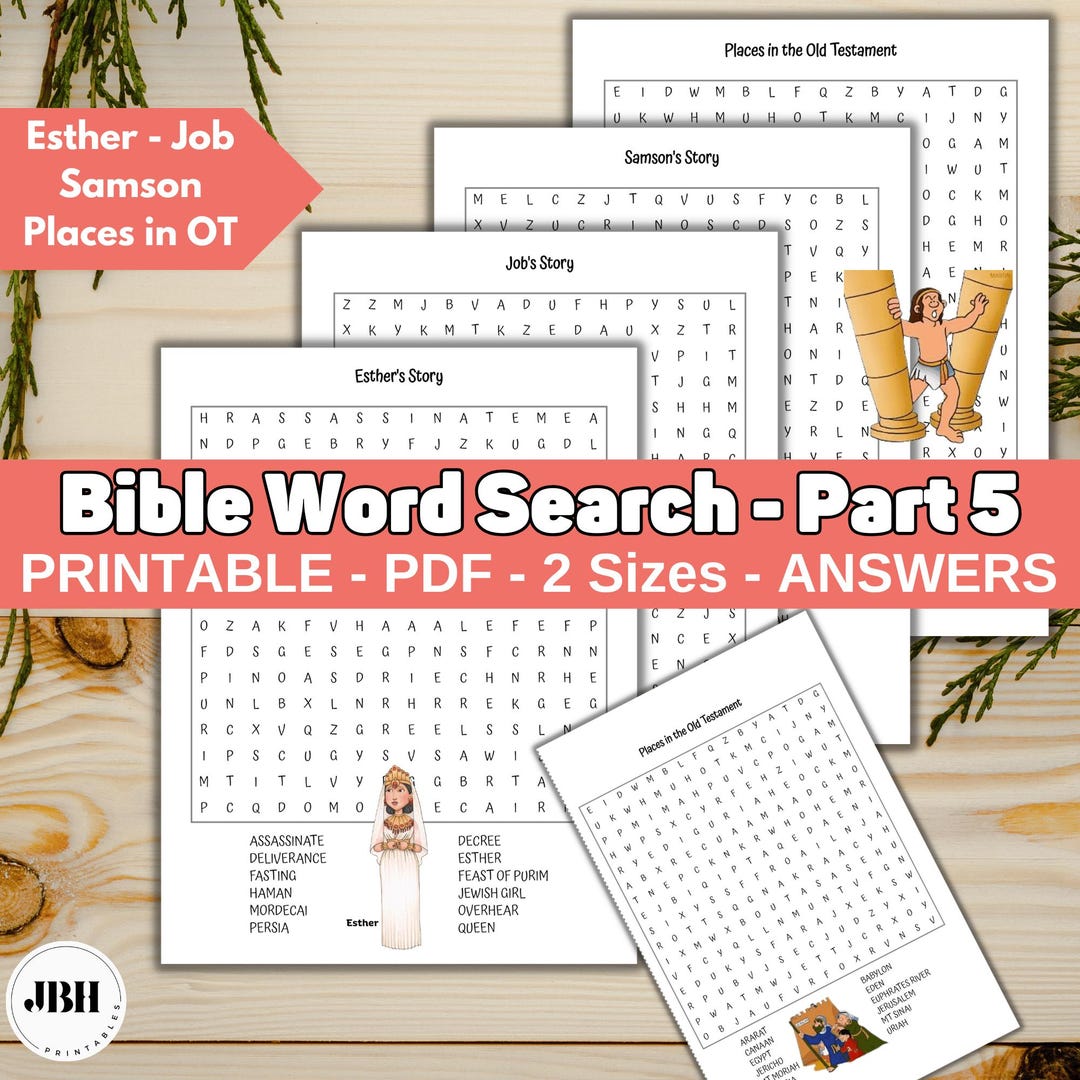 Bible Word Search for Kids – Part 5 - Esther, Job, Samson, and Places ...