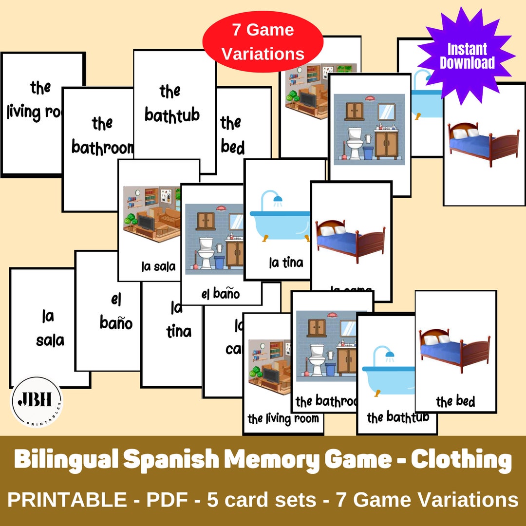 Bilingual Spanish Memory Games, Fun Printable Activities for Spanish ...