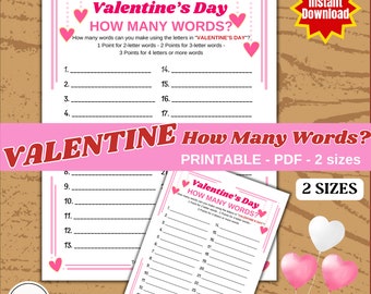 Valentine's Day How Many Words Printable Game - Etsy