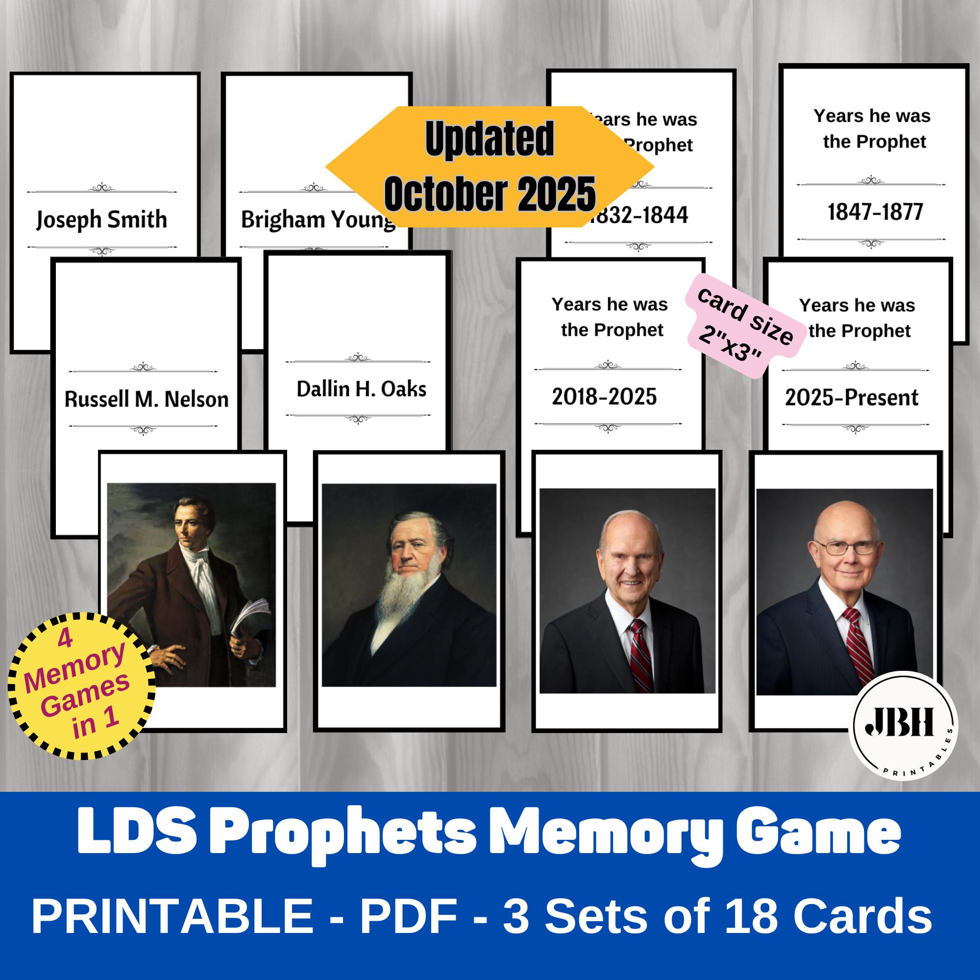 LDS Prophets Memory Game: Church History Family Activity (digital ...