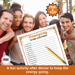 Printable Friendsgiving Word Scramble, Fun Thanksgiving Party Game ...