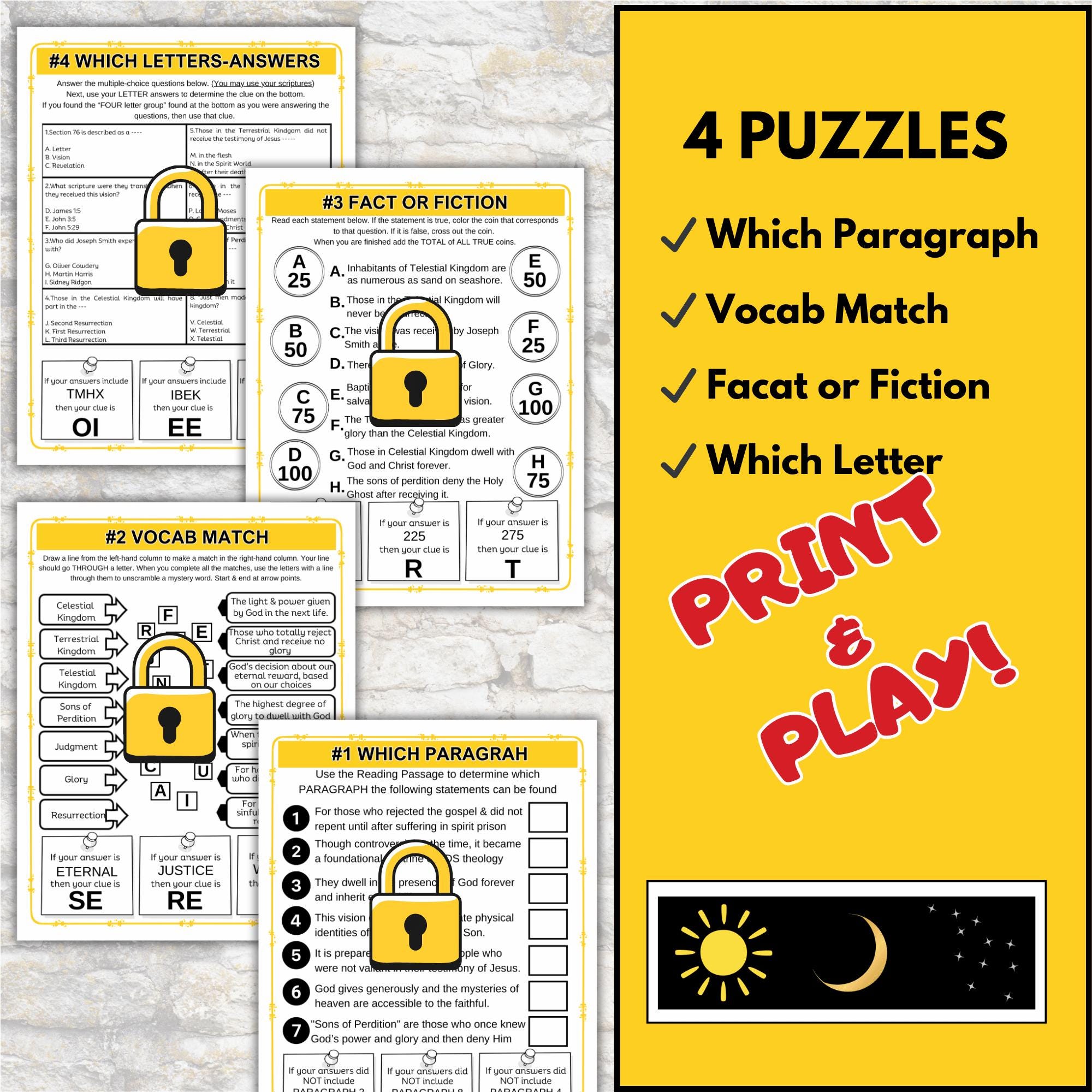 The Vision - 3 Degrees of Glory Escape Room, D&C 76 LDS Activity ...