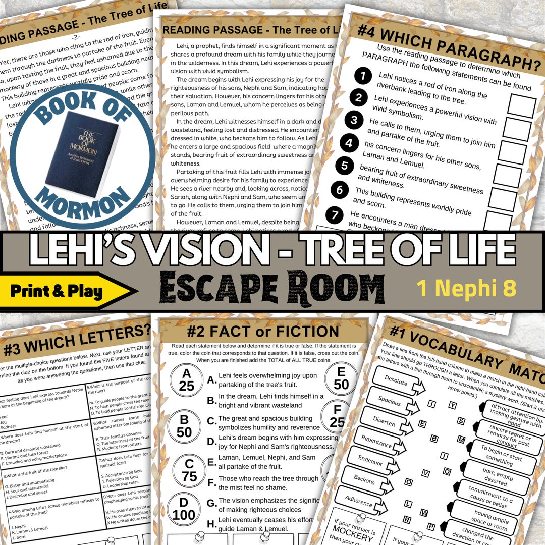 Lehi's Vision Escape Room: Book of Mormon Family Game (PDF) - Etsy