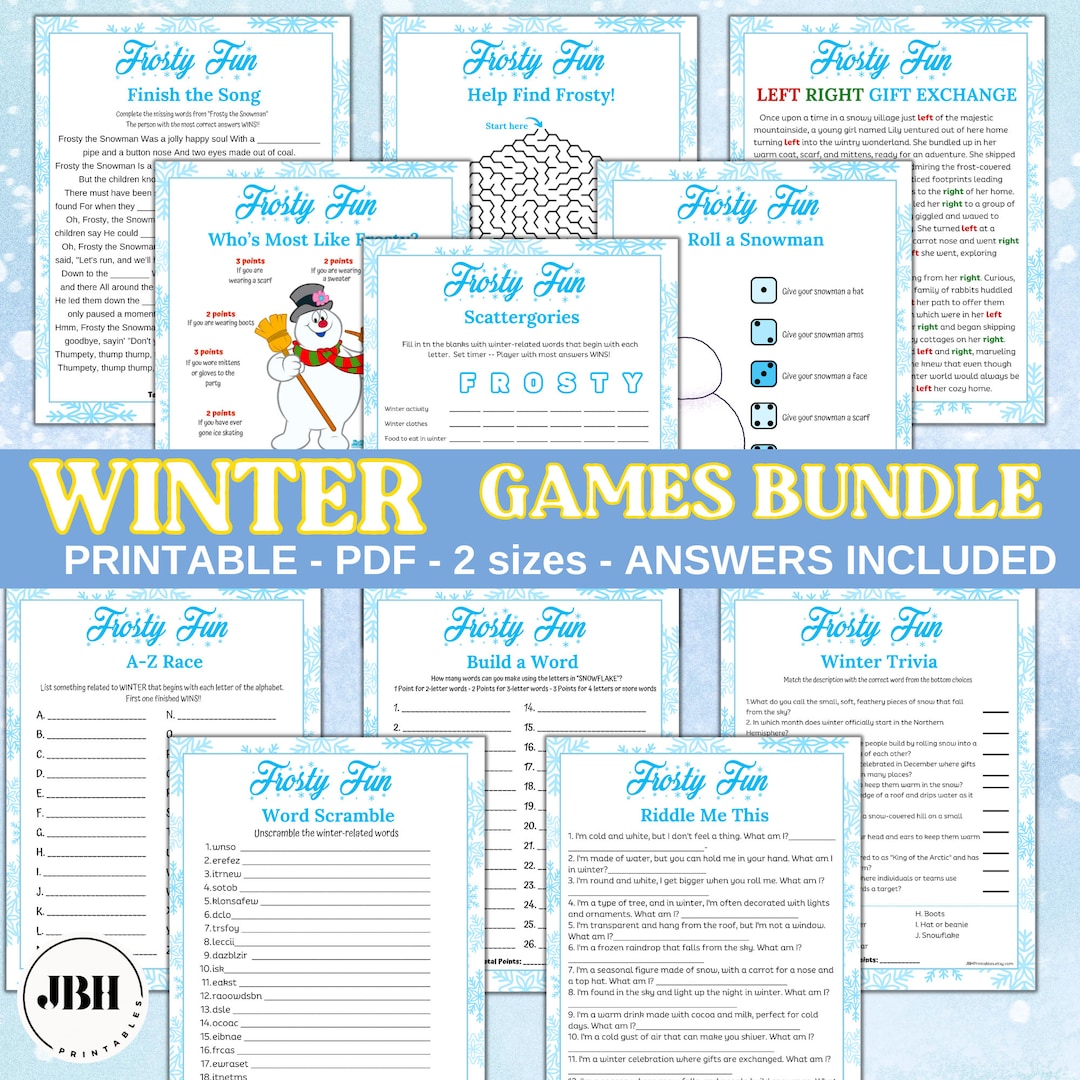 Printable Winter Games Bundle: Family Fun Activities, Printable Winter ...