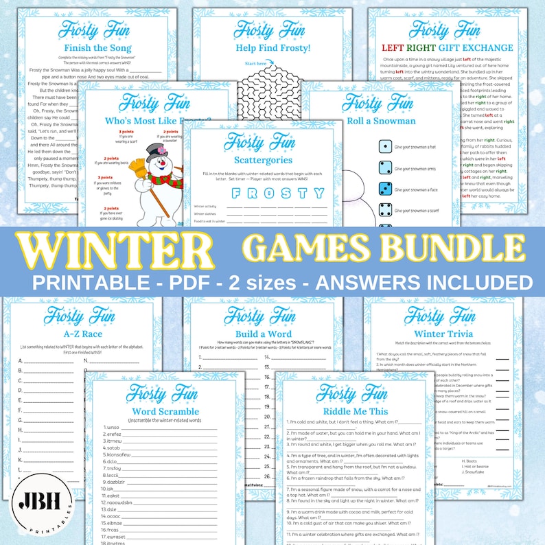 Printable Winter Games Bundle: Family Fun Activities, Printable Winter ...
