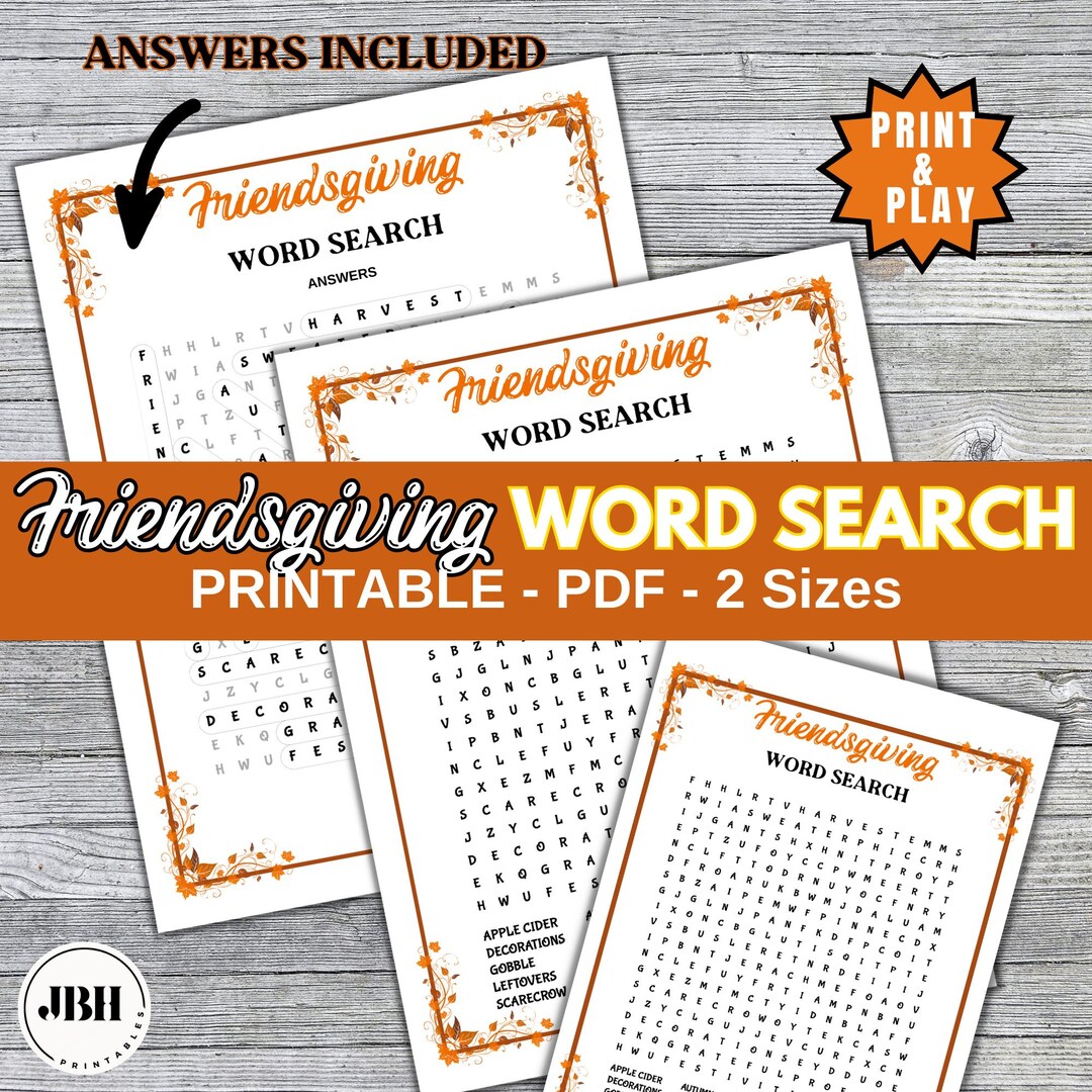 Friendsgiving Word Search Game, Printable Thanksgiving Puzzle for All ...