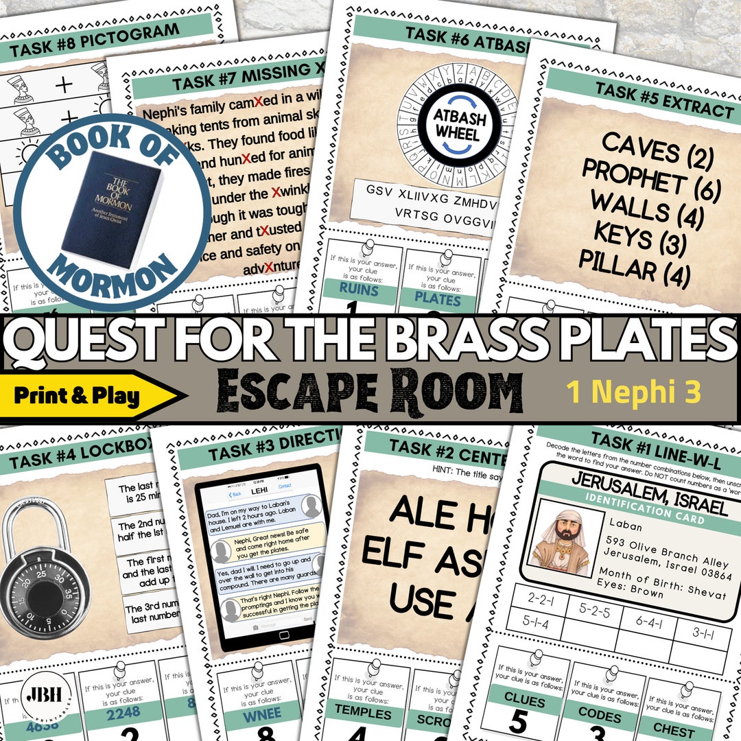 Book of Mormon Escape Room: Quest for Brass Plates (printable Kids Game ...