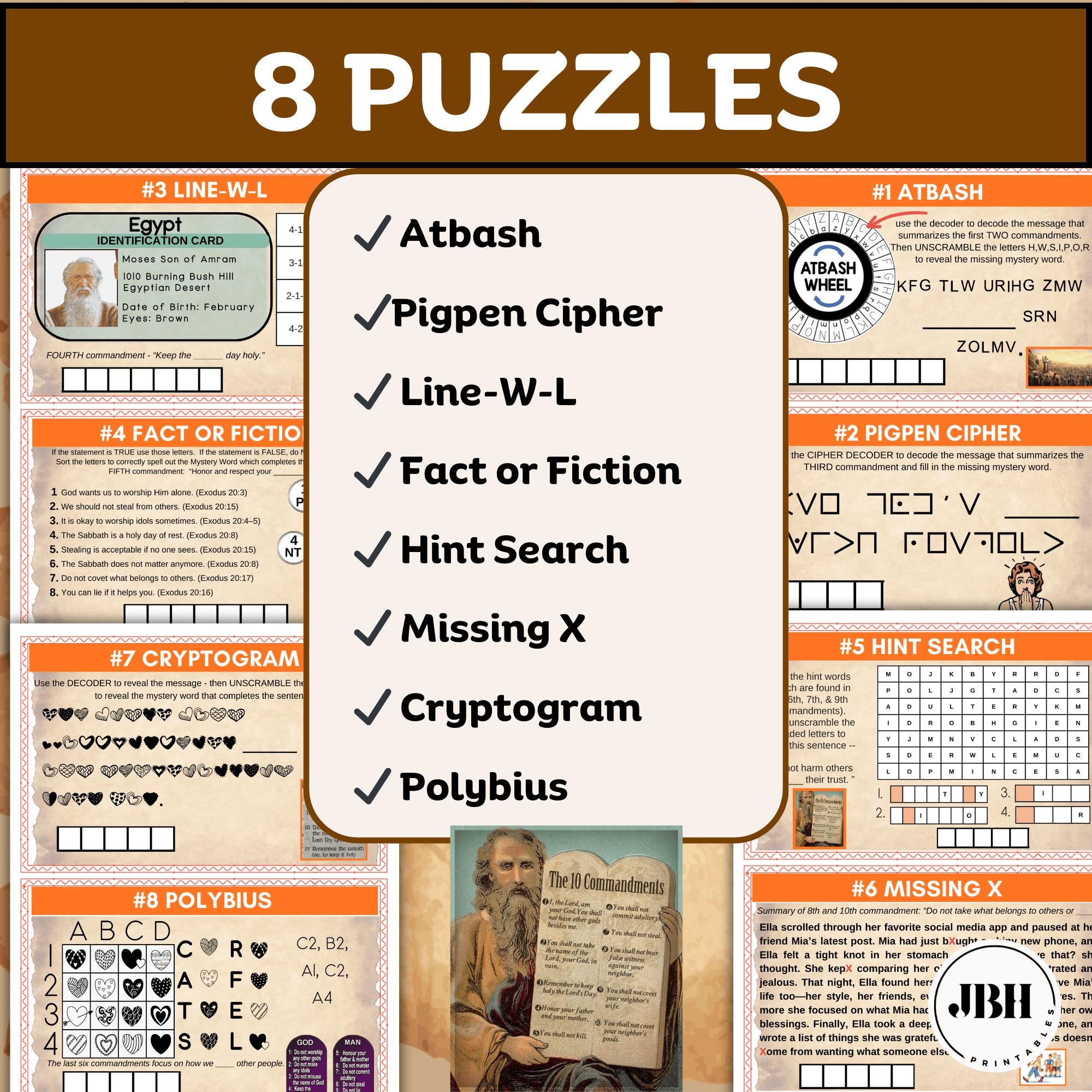 Ten Commandments Bible Escape Room, Printable Scripture Puzzle Game for ...