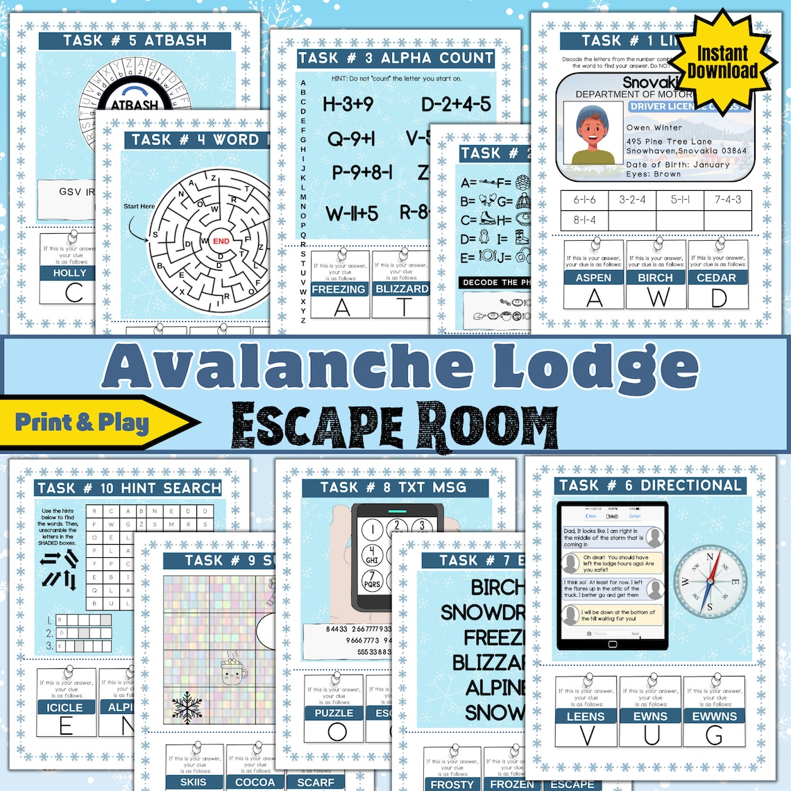 Avalanche Lodge Escape Room Game for Kids (printable PDF) - Etsy