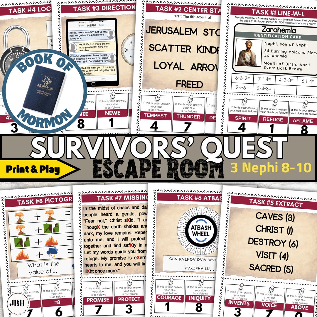 Survivors' Quest Printable Book of Mormon Escape Room, 3 Nephi, for ...