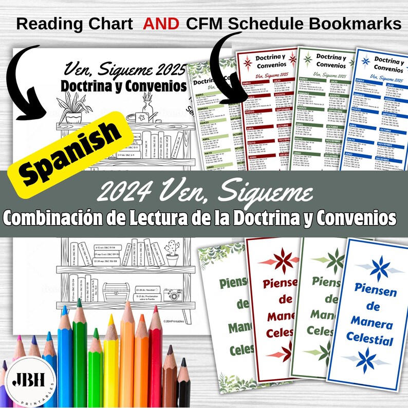 2025 SPANISH Come Follow Me Reading Tracker Bookshelf and Bookmarks ...