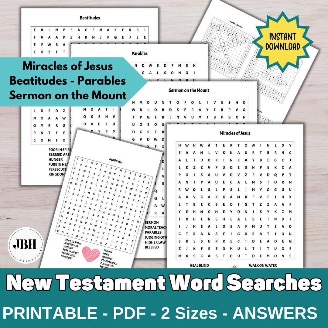 New Testament Word Searches Miracles of Jesus Sermon on the - Etsy