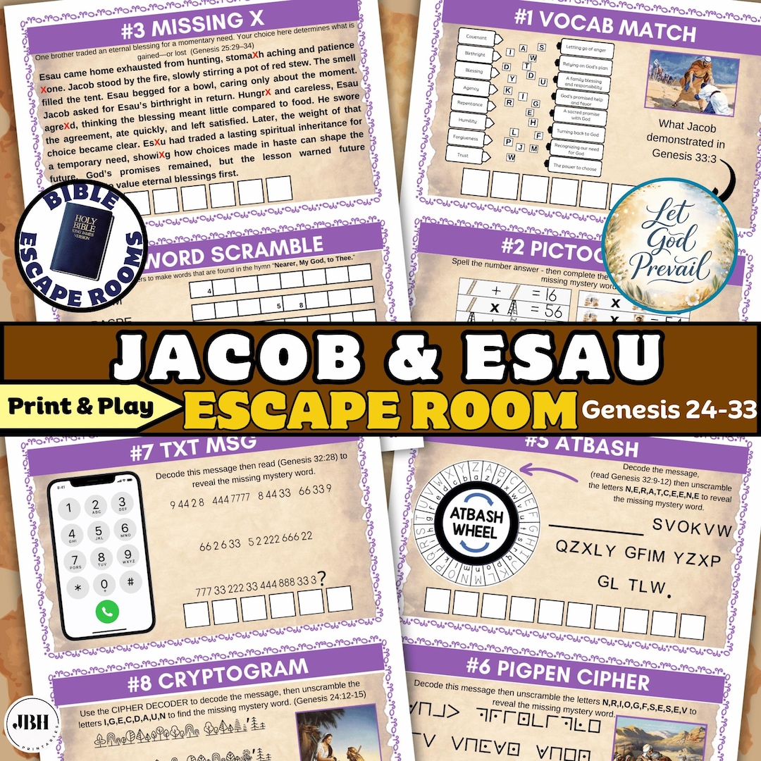 Jacob and Esau Escape Room, Let God Prevail Bible Game for Teens, Come ...