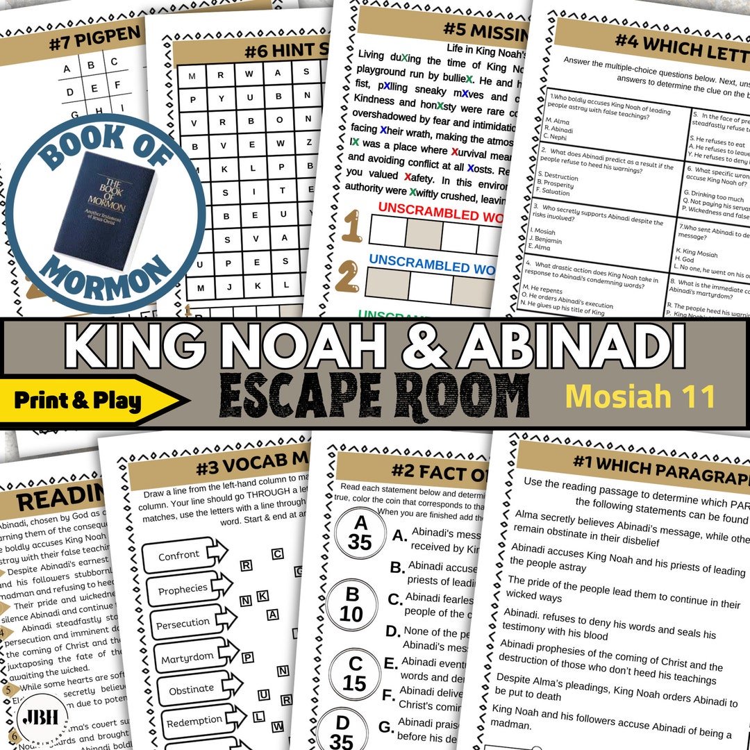King Noah Vs. Abinadi Escape Room: Book of Mormon Adventure (PDF ...