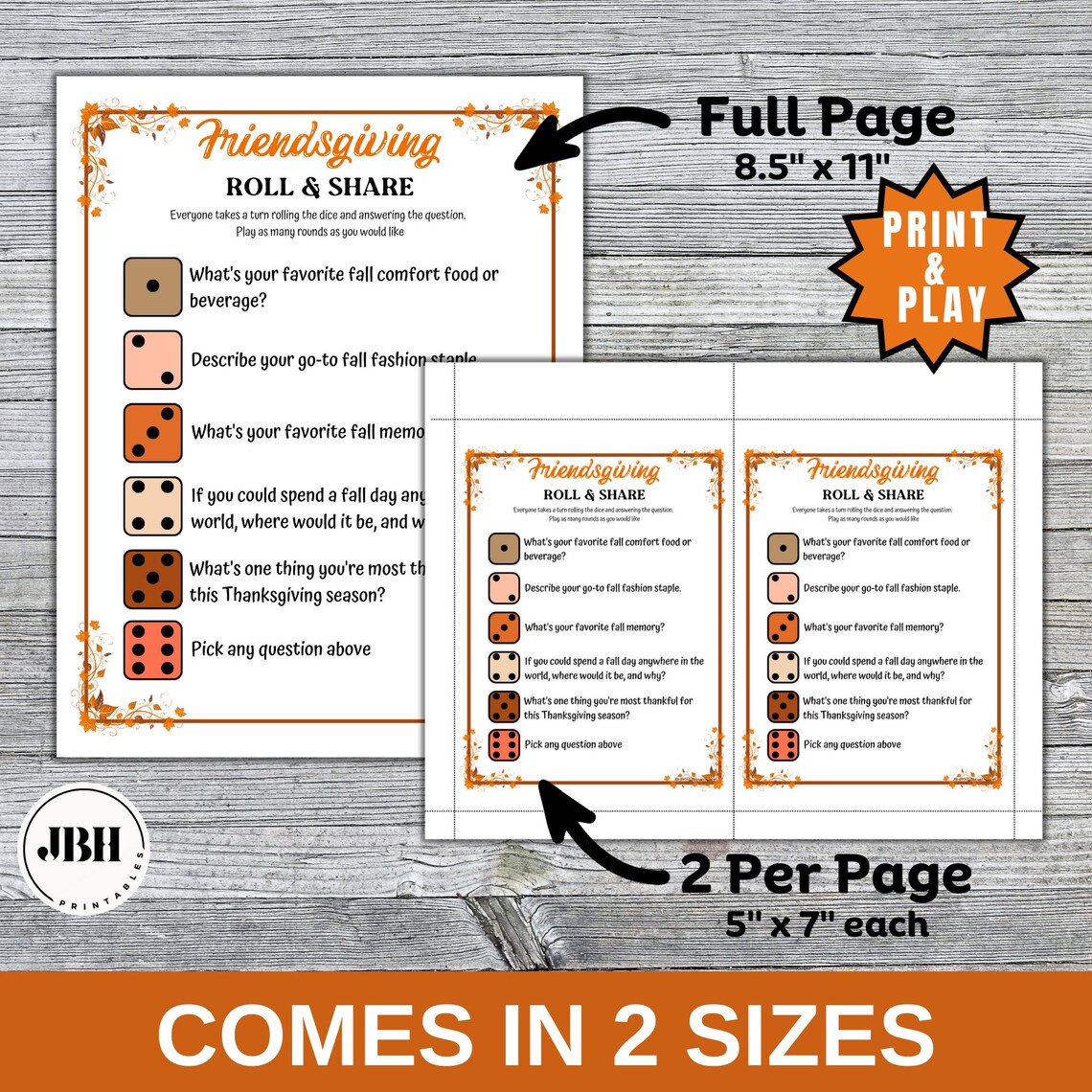 Friendsgiving Roll and Share Game: Printable Icebreaker (PDF) - Etsy