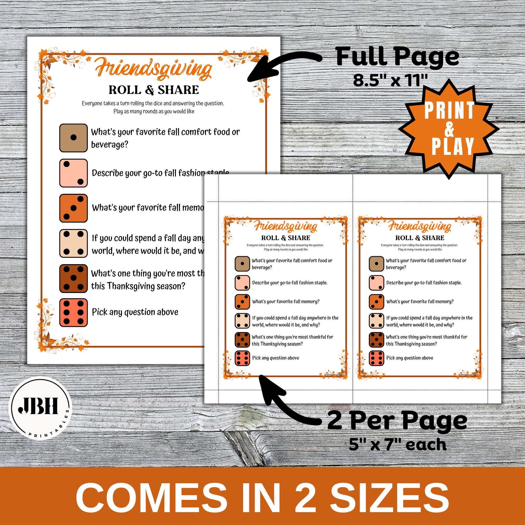 Friendsgiving Roll and Share Game: Printable Icebreaker (PDF) - Etsy