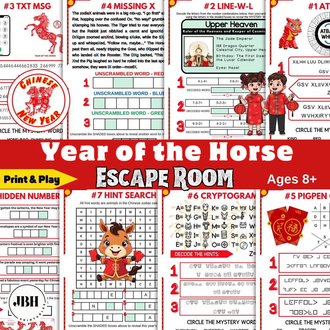 Year of the Horse Escape Room Printable, Chinese New Year Game for ...
