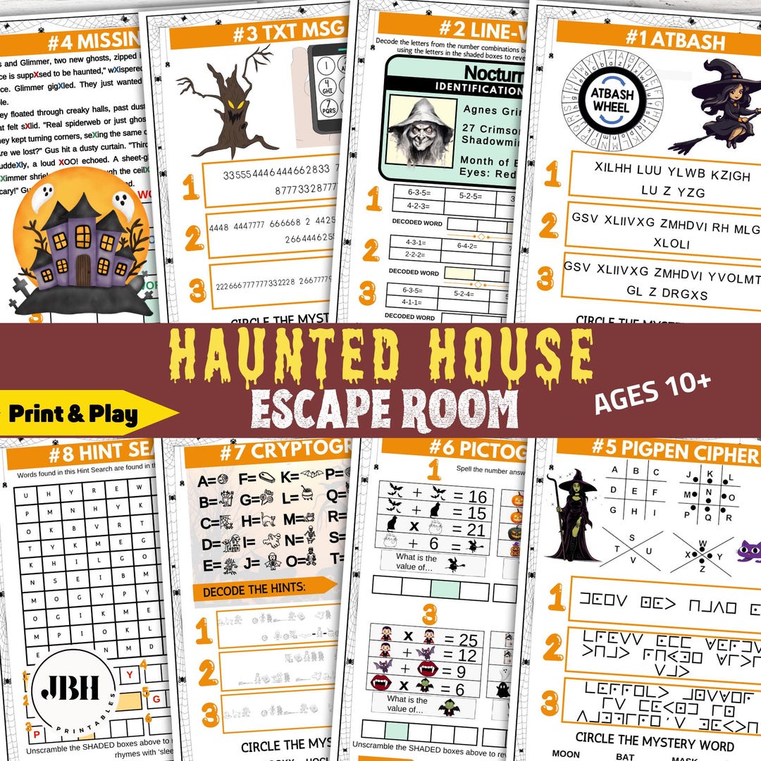 Haunted House Halloween Escape Room Game Printable for Teens, Spooky ...