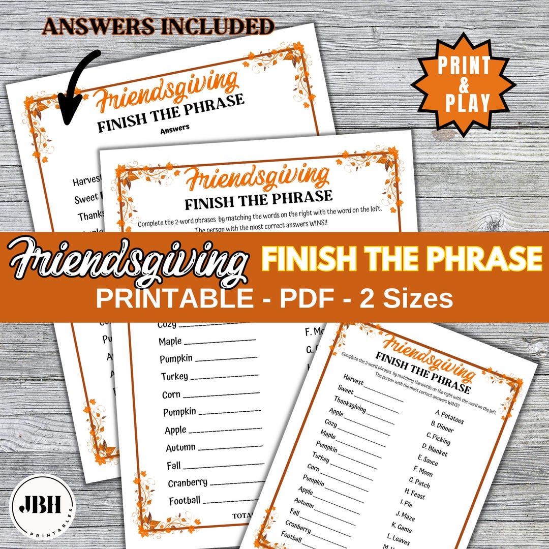 Fun Friendsgiving Finish the Phrase Game, Printable Thanksgiving ...