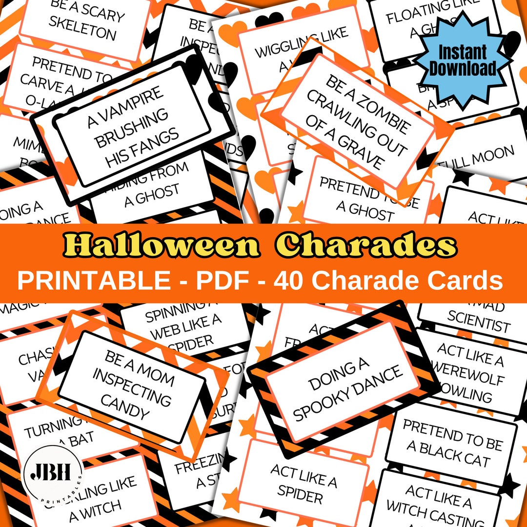 Spooky Halloween Charades Game, 40 Fun Prompts, Printable Party Game ...