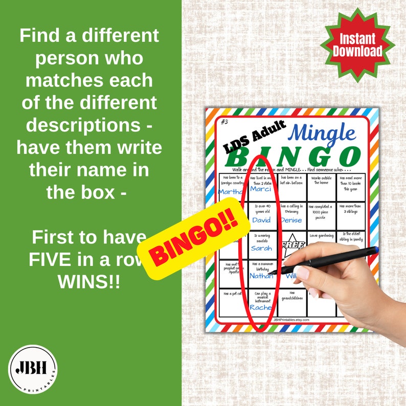 LDS Adult Mingle Bingo Game: Ward Party Icebreaker (digital Download ...