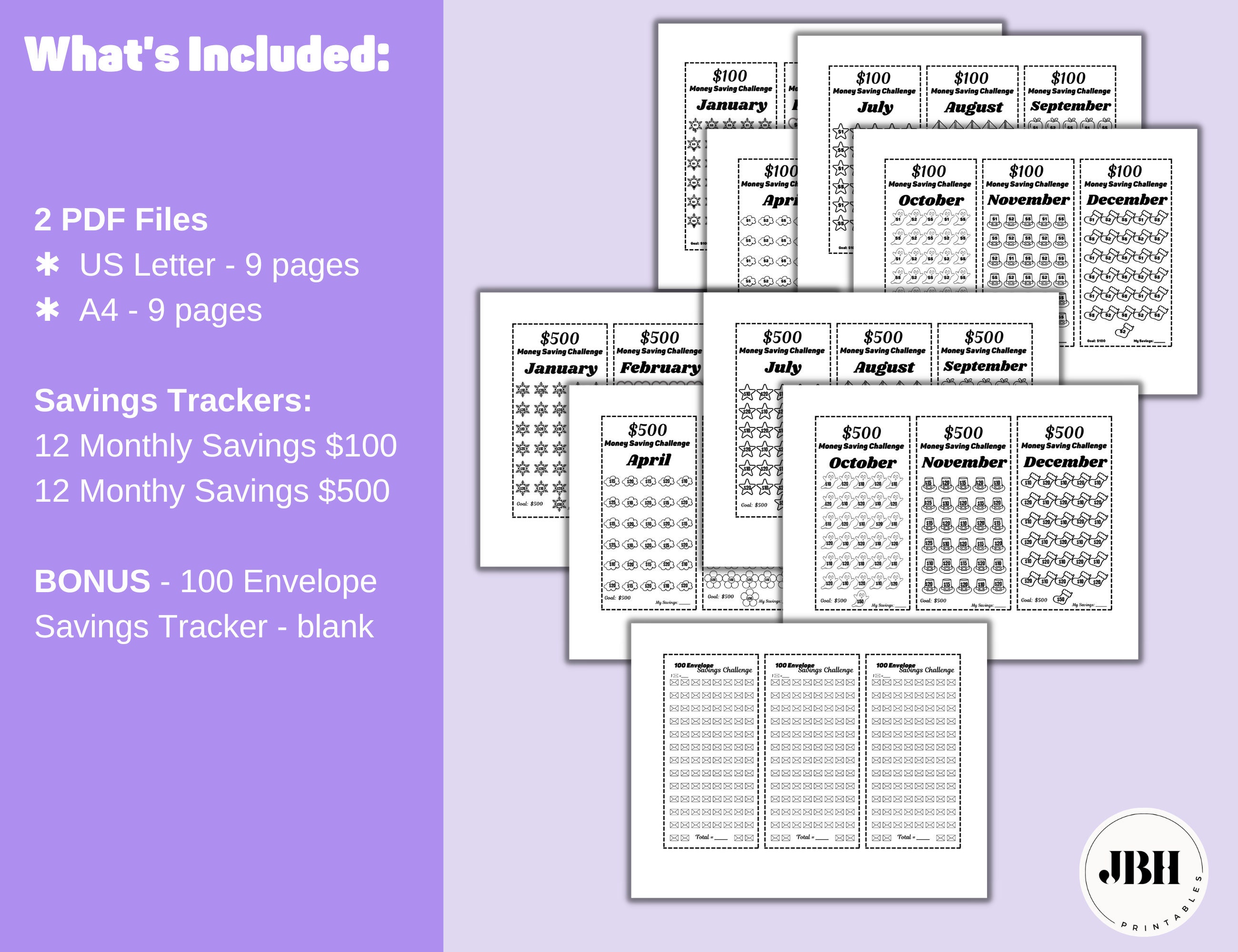 Monthly Savings Challenge Tracker 100 Envelope Savings Printable A6 ...