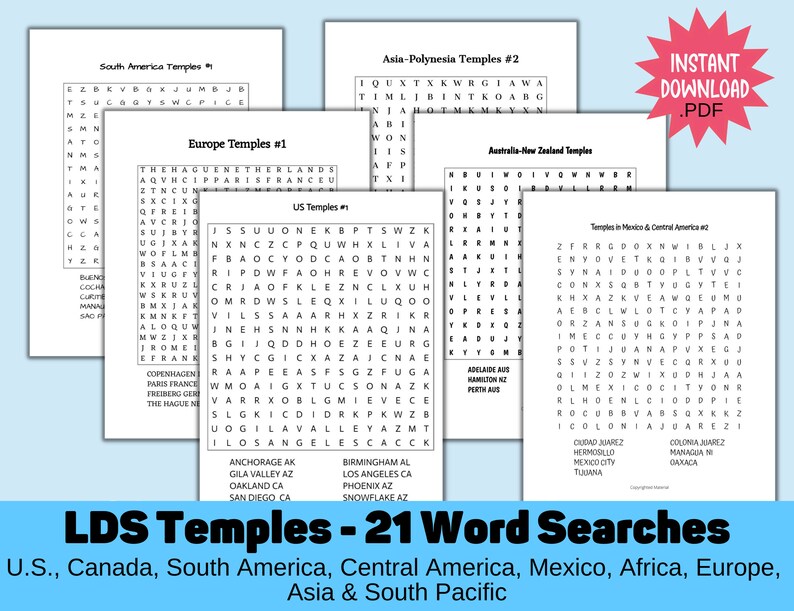 LDS Temple Word Search: 21 Puzzle Games (digital Download) - Etsy