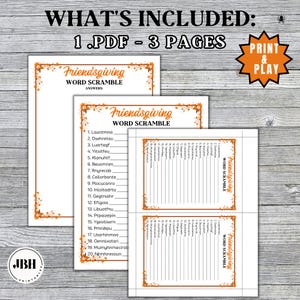 Printable Friendsgiving Word Scramble, Fun Thanksgiving Party Game ...